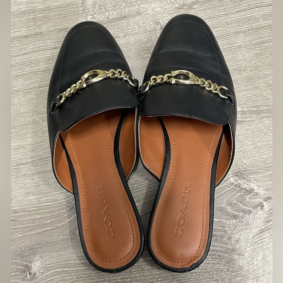 Coach | Shoes | Coach Black Mules With Gold Chain Detail | Poshmark